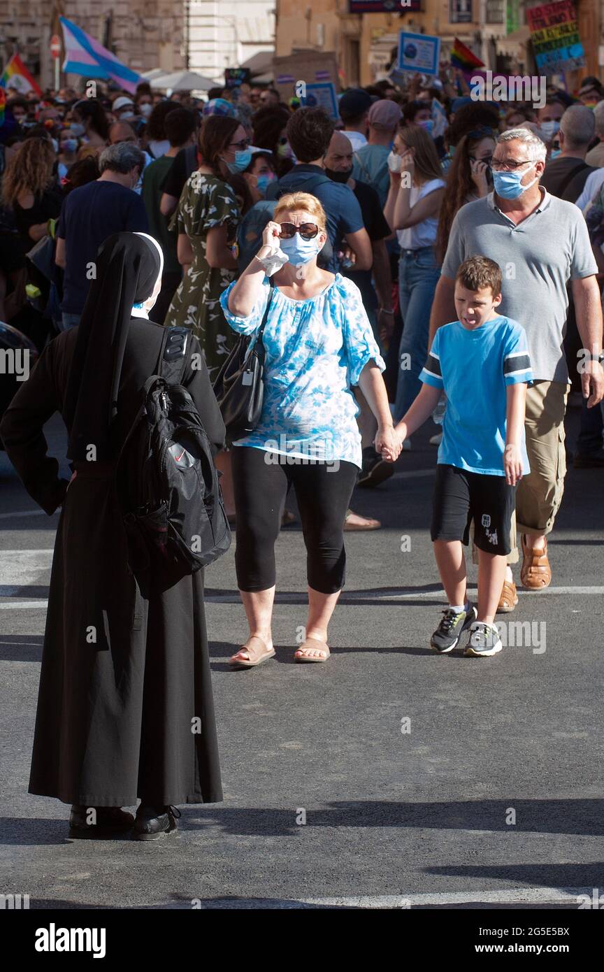 Rome, Italy. 26th June, 2021. JUNE 26: Nun look Pride Parade for LGBTQ ...