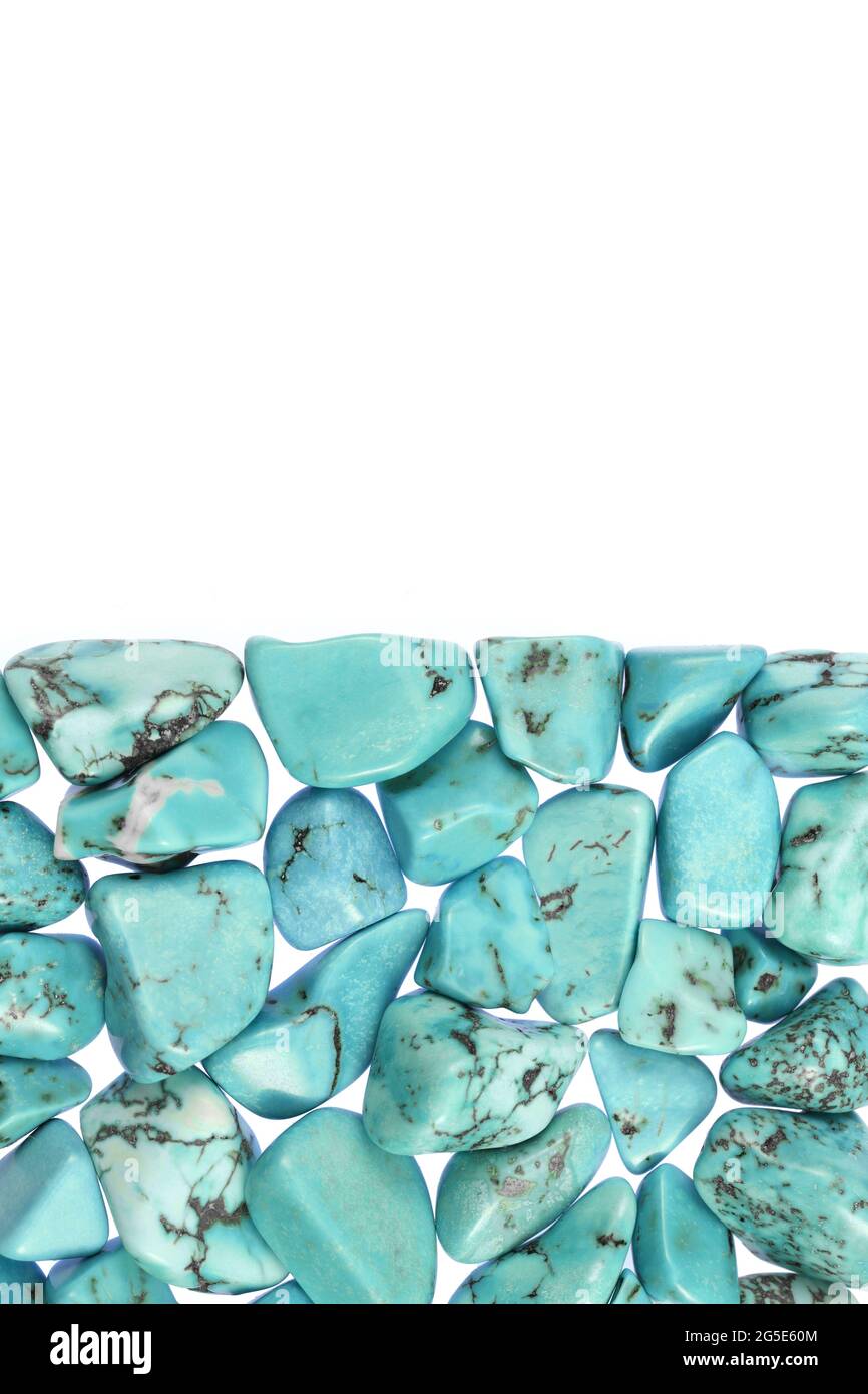 Turquoise heap jewel stones texture on white light background Stock ...