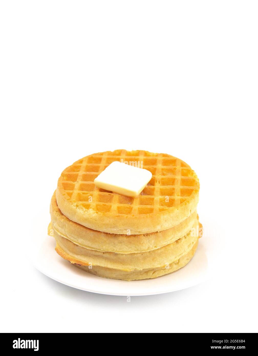 Round Waffles Ready for Breakfast on a White Background Stock Photo - Alamy