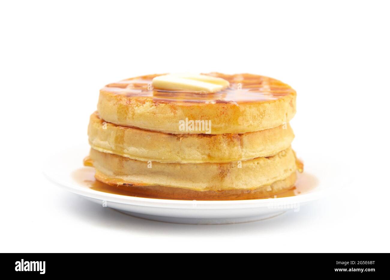 Round Waffles Ready for Breakfast on a White Background Stock Photo - Alamy