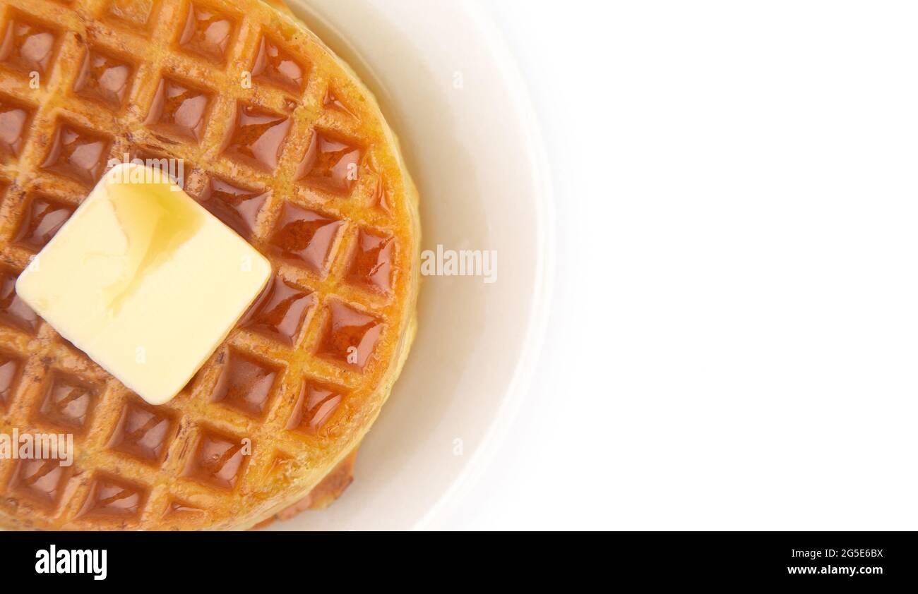 Round Waffles Ready for Breakfast on a White Background Stock Photo - Alamy