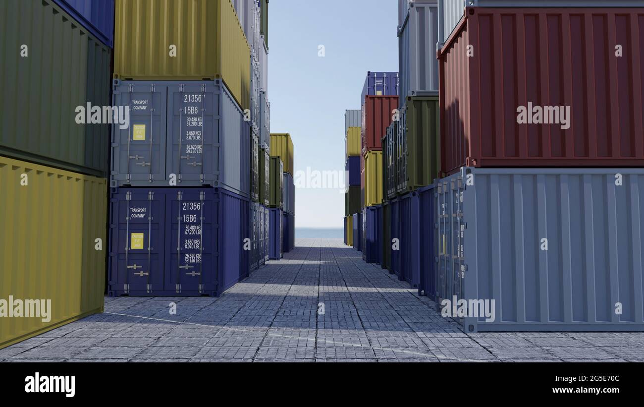 Harbor freight tools. Stack of containers in a dock Stock Photo - Alamy