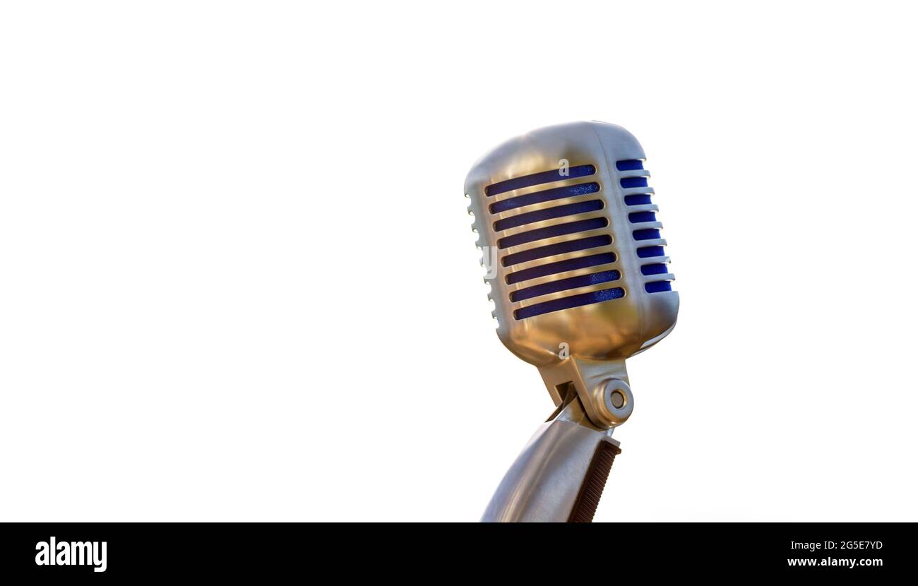 Vintage microphone, metallic retro style with white background and ...