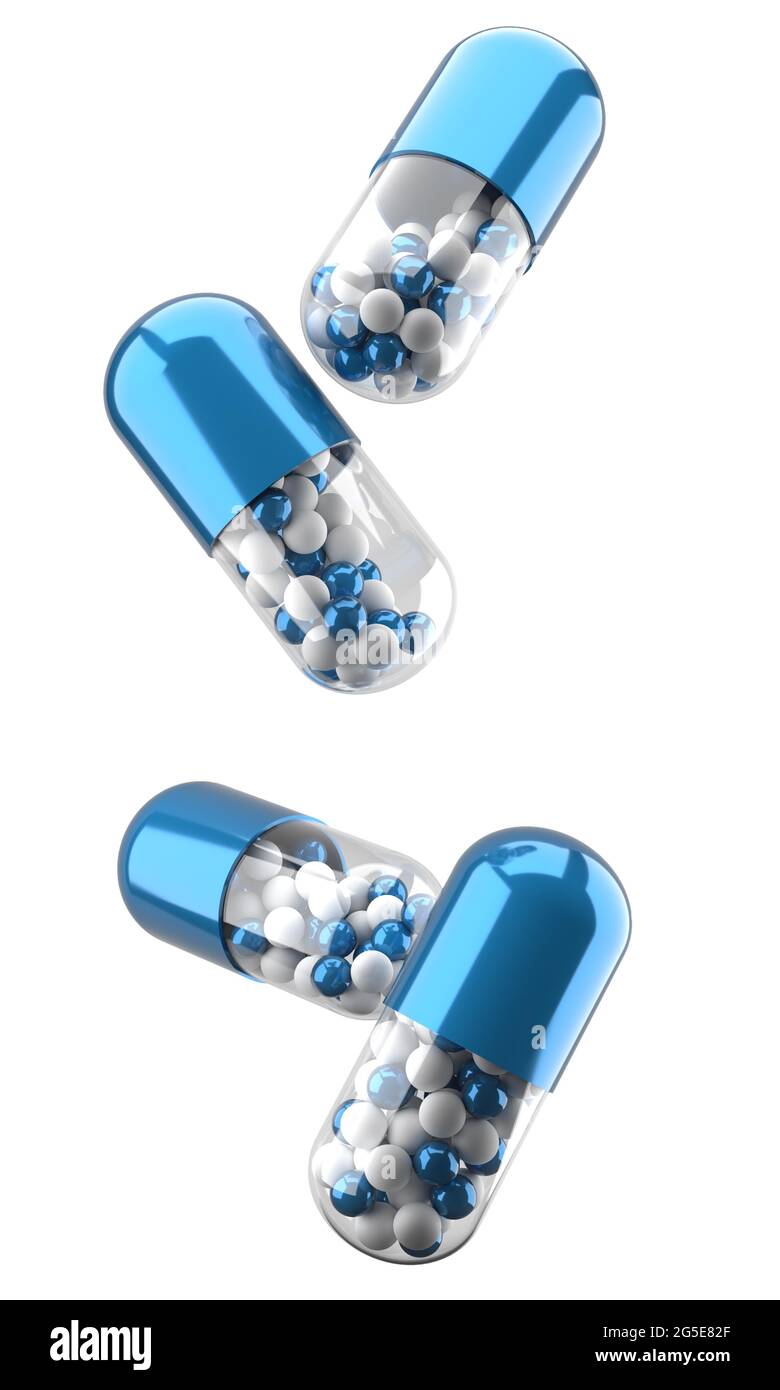 falling medical capsule shape pills isolated on a white background. 3d ...