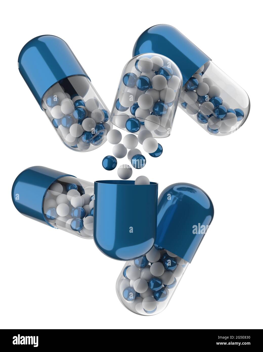 falling medical capsule shape pills isolated on a white background. 3d ...