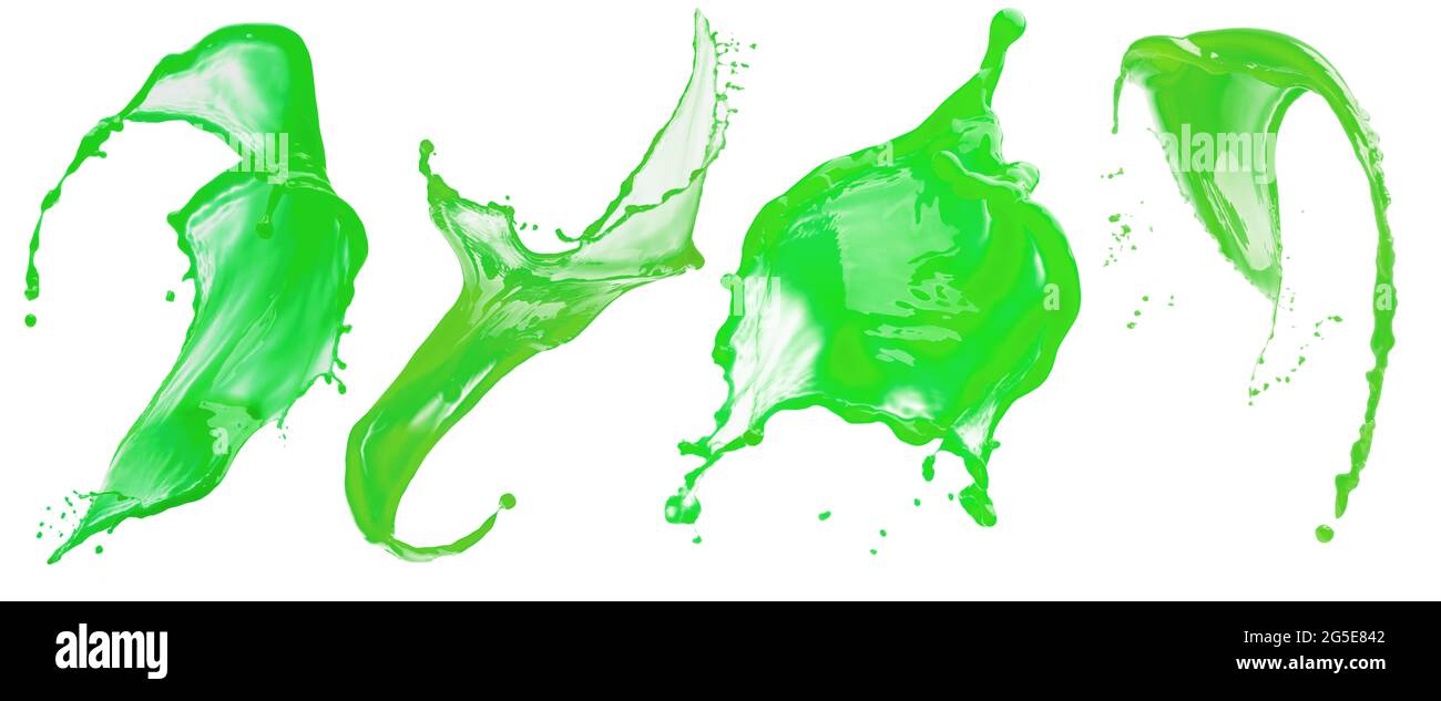 collection of light green paint splash isolated on a white background ...