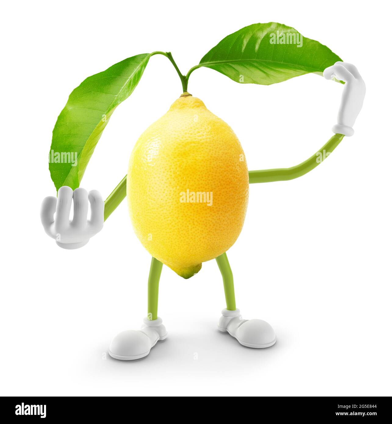 lemon with leaves character with hands and legs isolated on a white ...