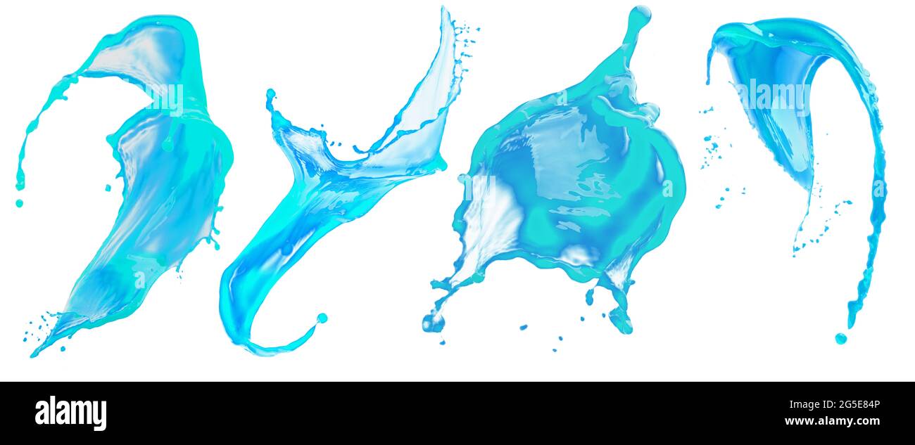 collection of light blue paint splash isolated on a white background ...