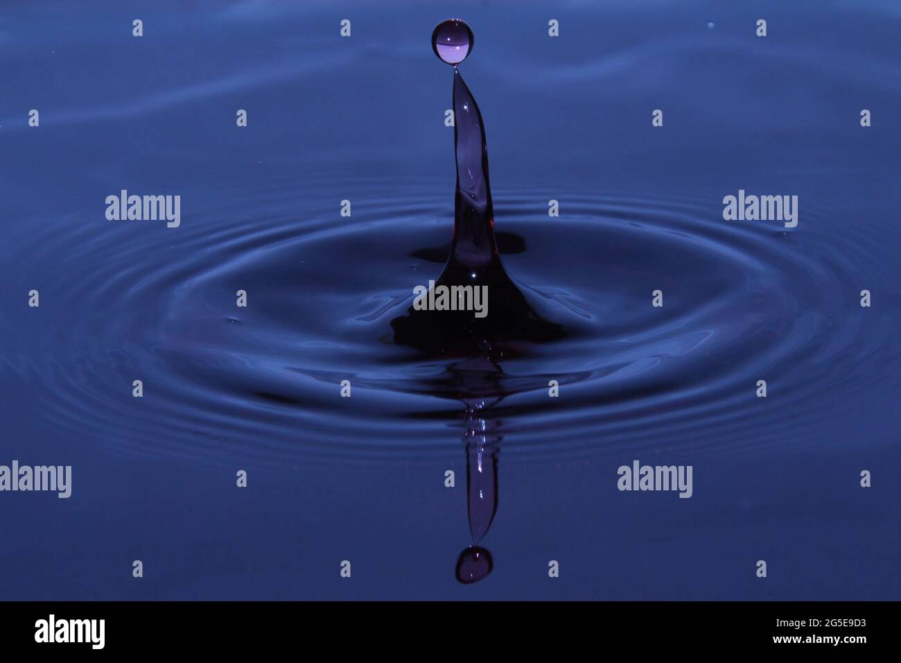 Close-up shot of a drop of water dripping on the water with a blue ...
