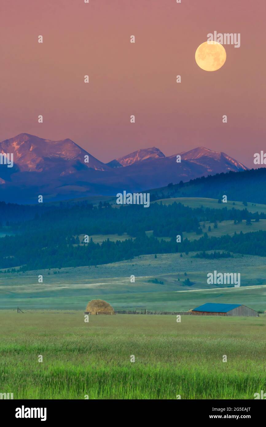full moon over the flint creek range and foothills near avon, montana ...
