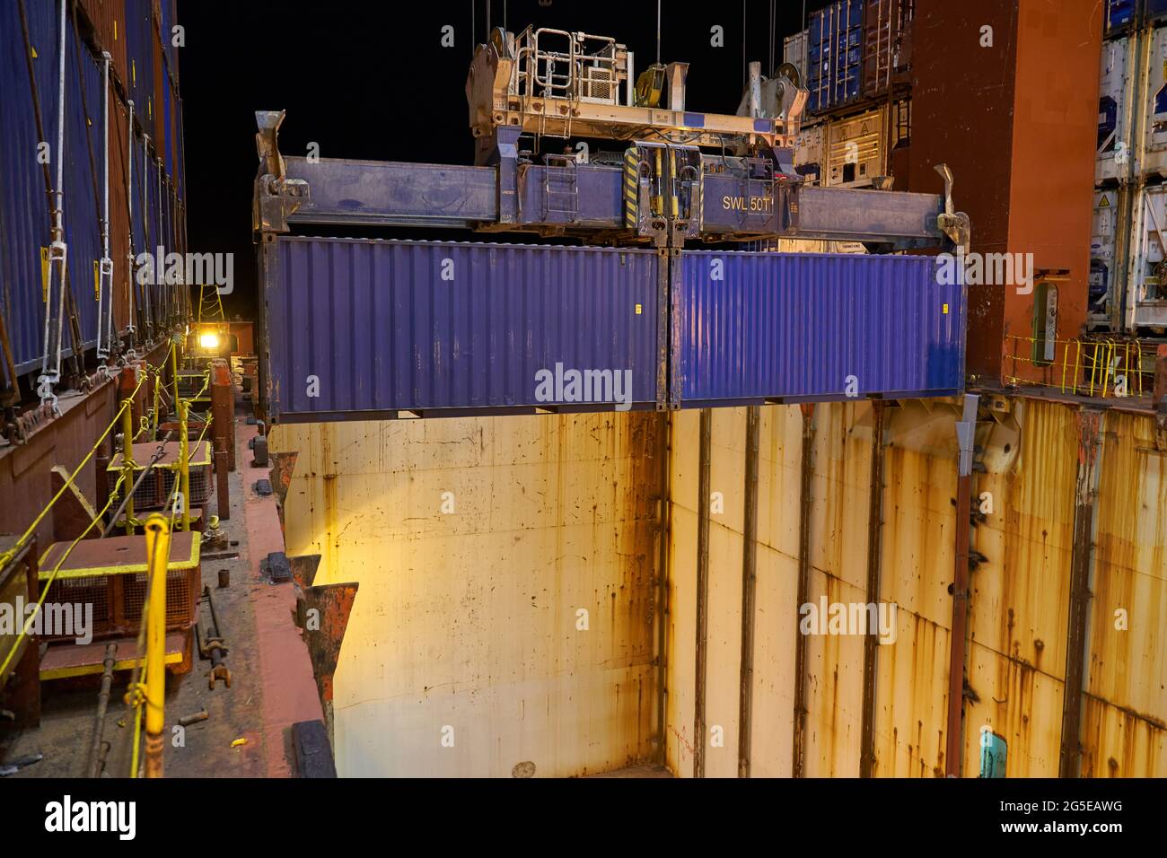 Container ship at sea port under operation on loading. industrial port ...
