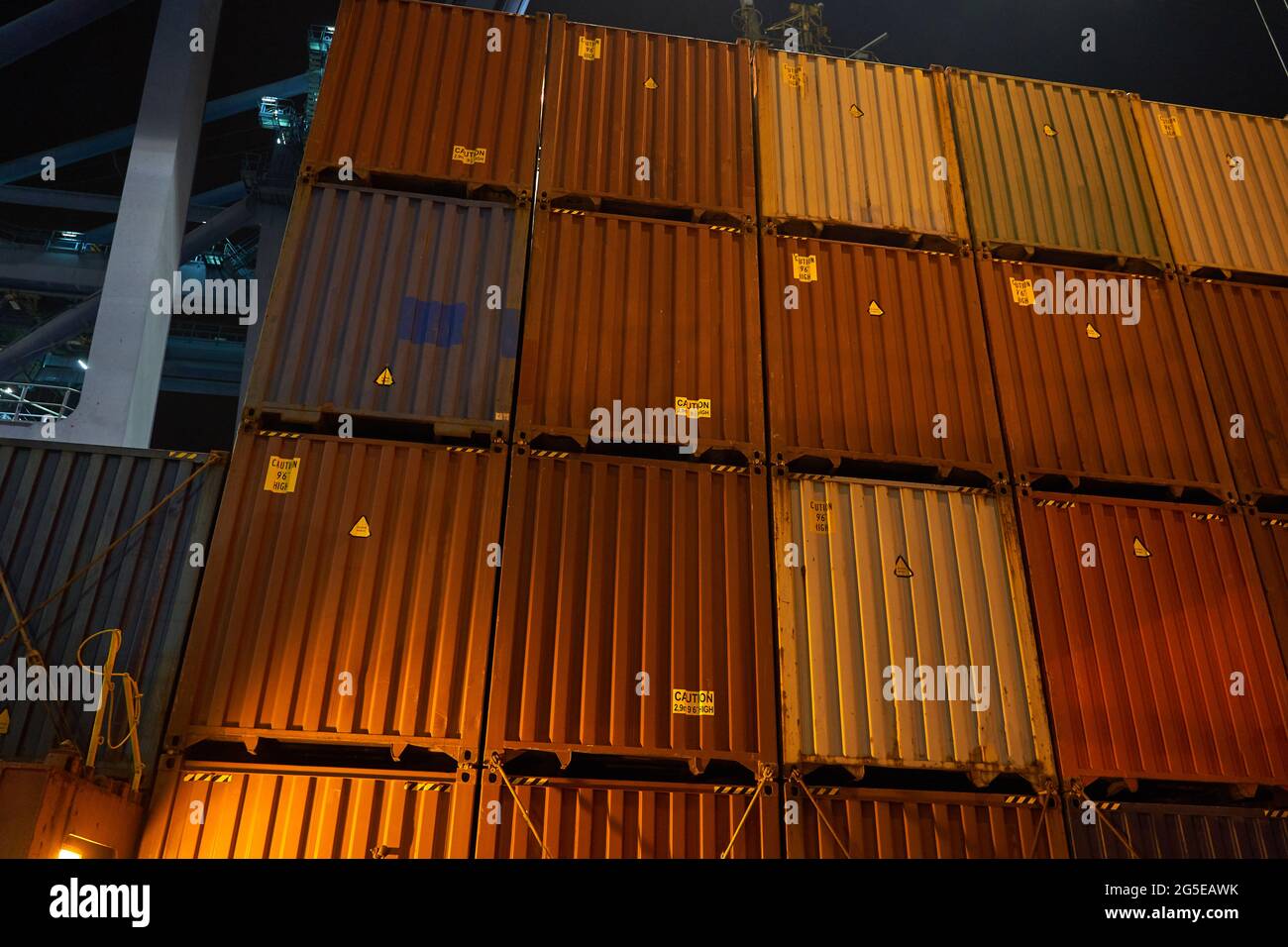 Container ship at sea port under operation on loading. industrial port ...