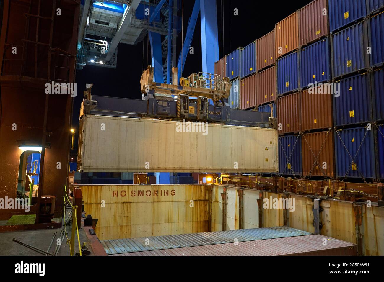 Container ship at sea port under operation on loading. industrial port ...