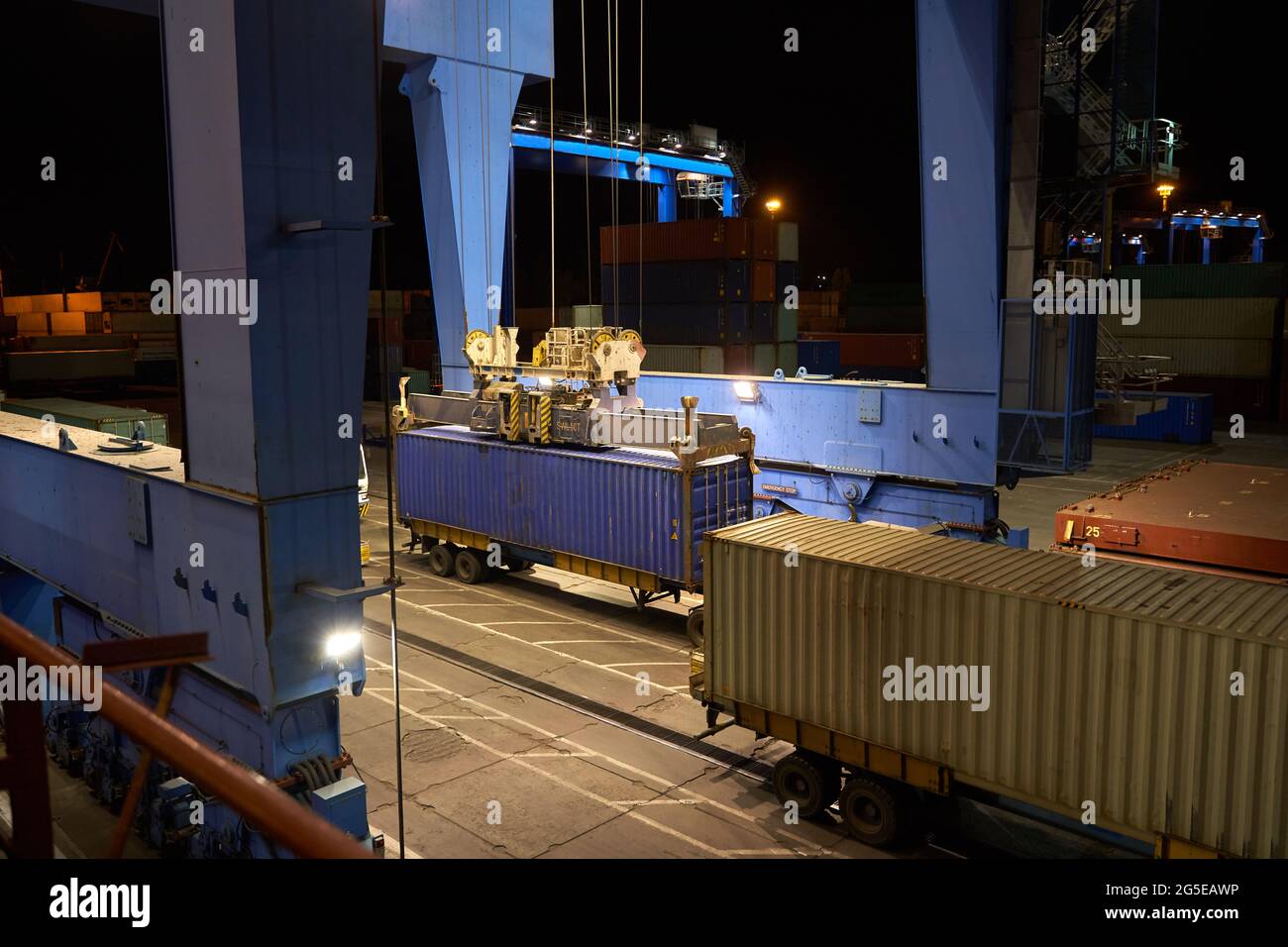 Container ship at sea port under operation on loading. industrial port ...