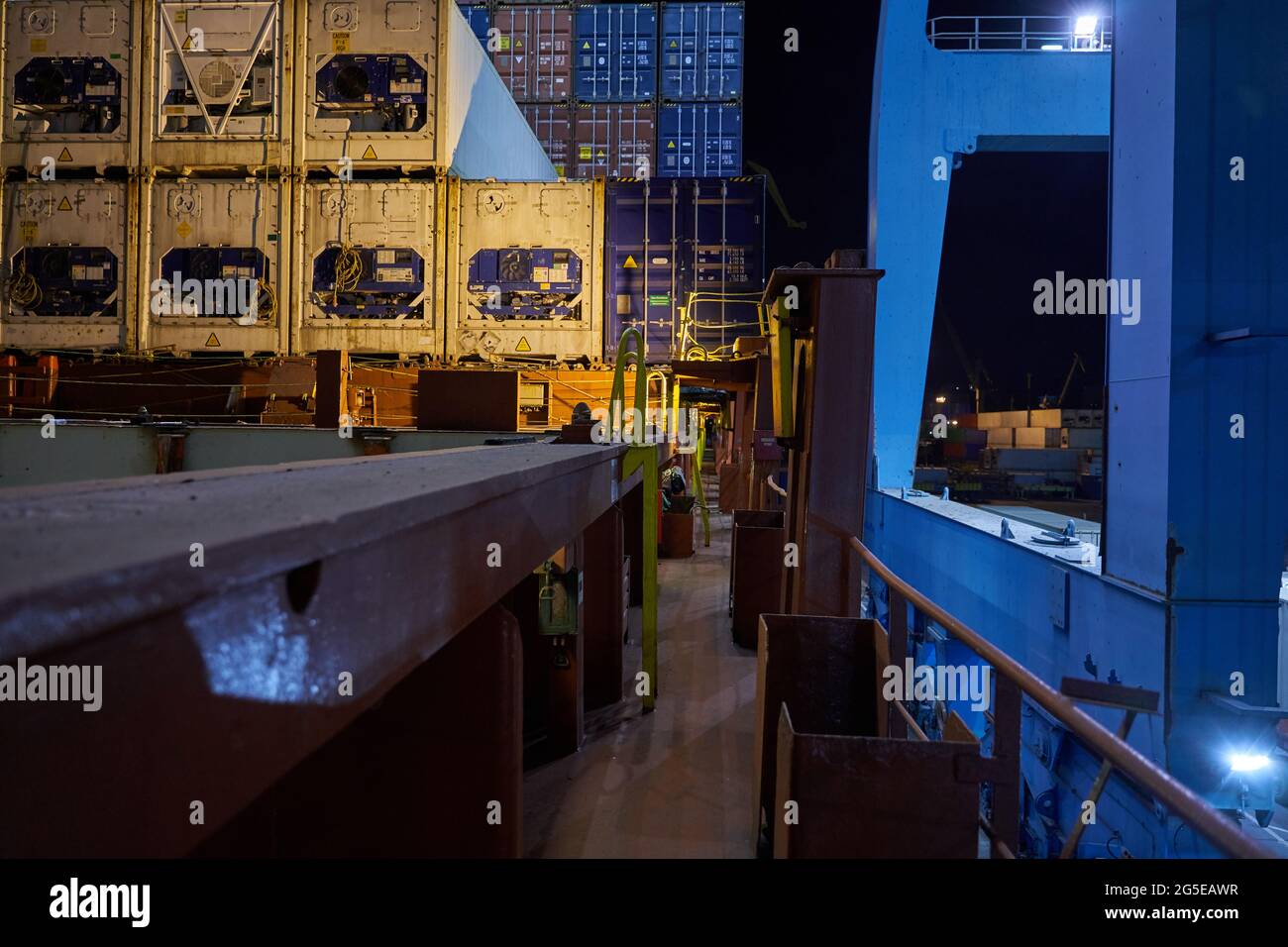 Container ship at sea port under operation on loading. industrial port ...