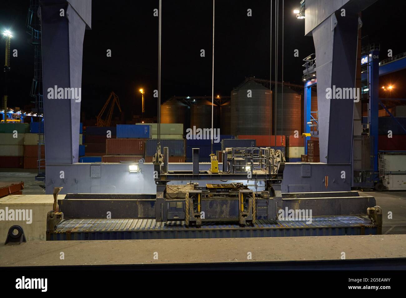 Container ship at sea port under operation on loading. industrial port ...