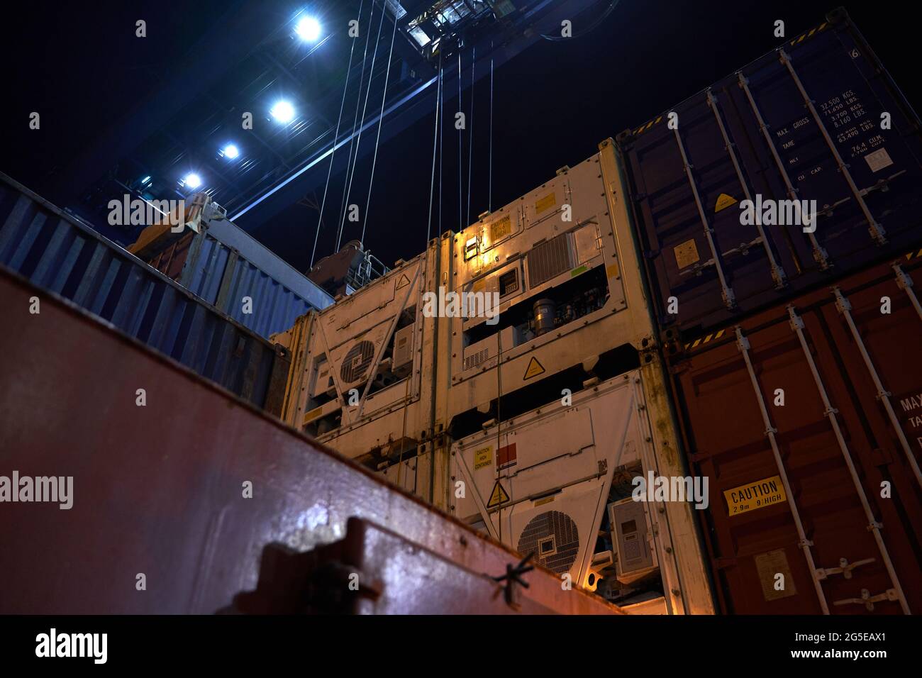 Container ship at sea port under operation on loading. industrial port ...