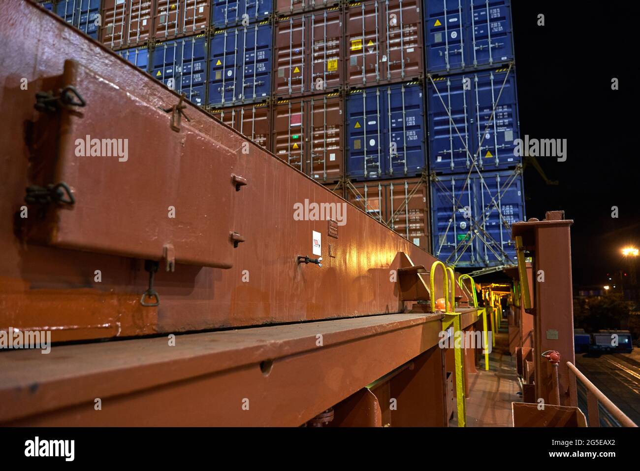 Container ship at sea port under operation on loading. industrial port ...