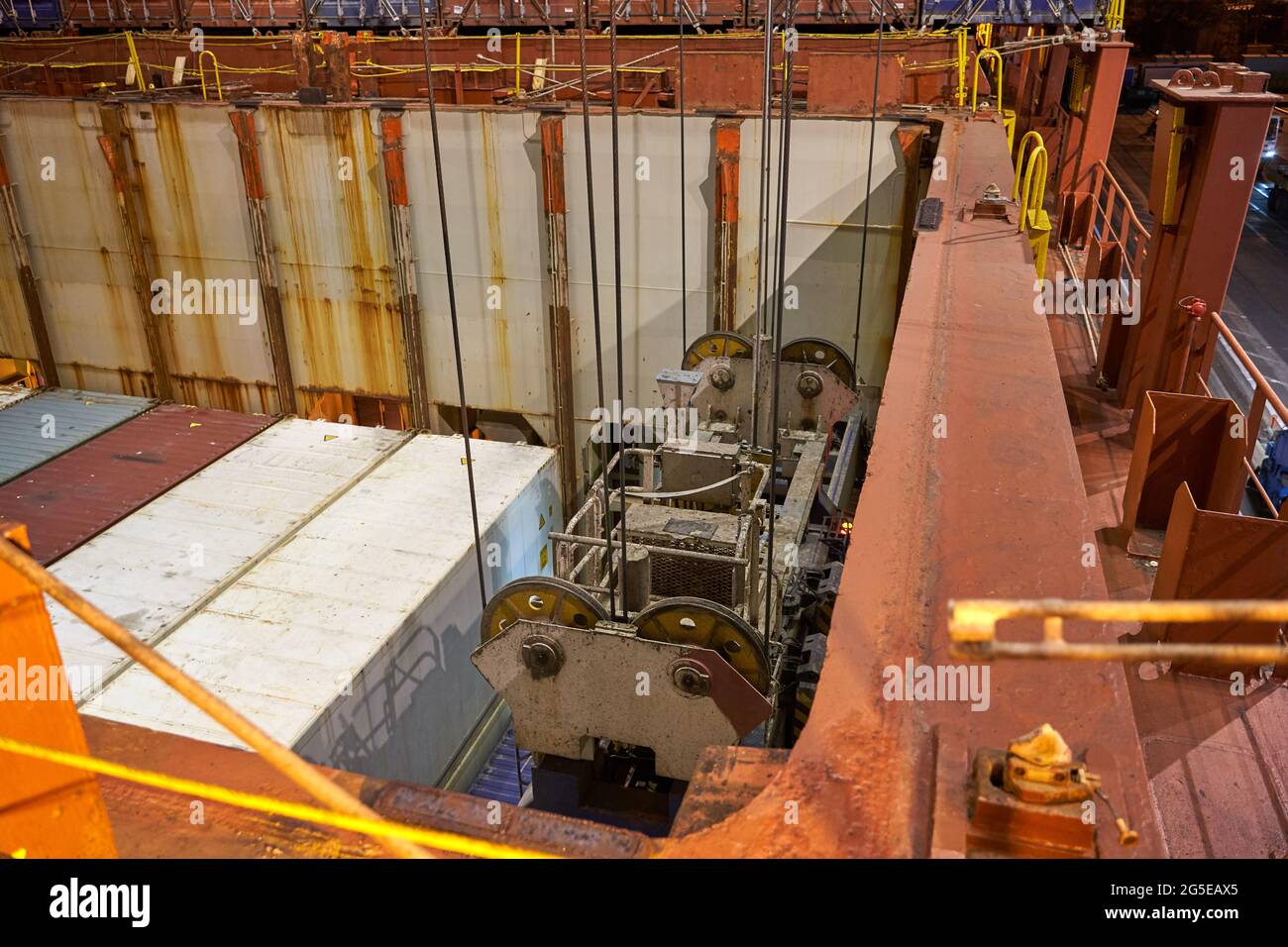 Container ship at sea port under operation on loading. industrial port ...