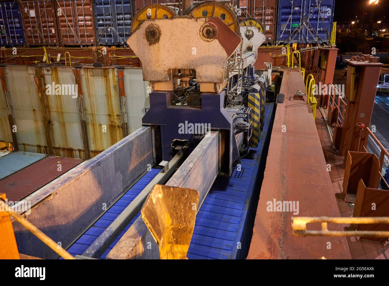 Container ship at sea port under operation on loading. industrial port ...