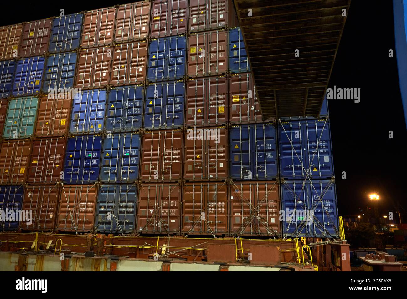 Container ship at sea port under operation on loading. industrial port ...