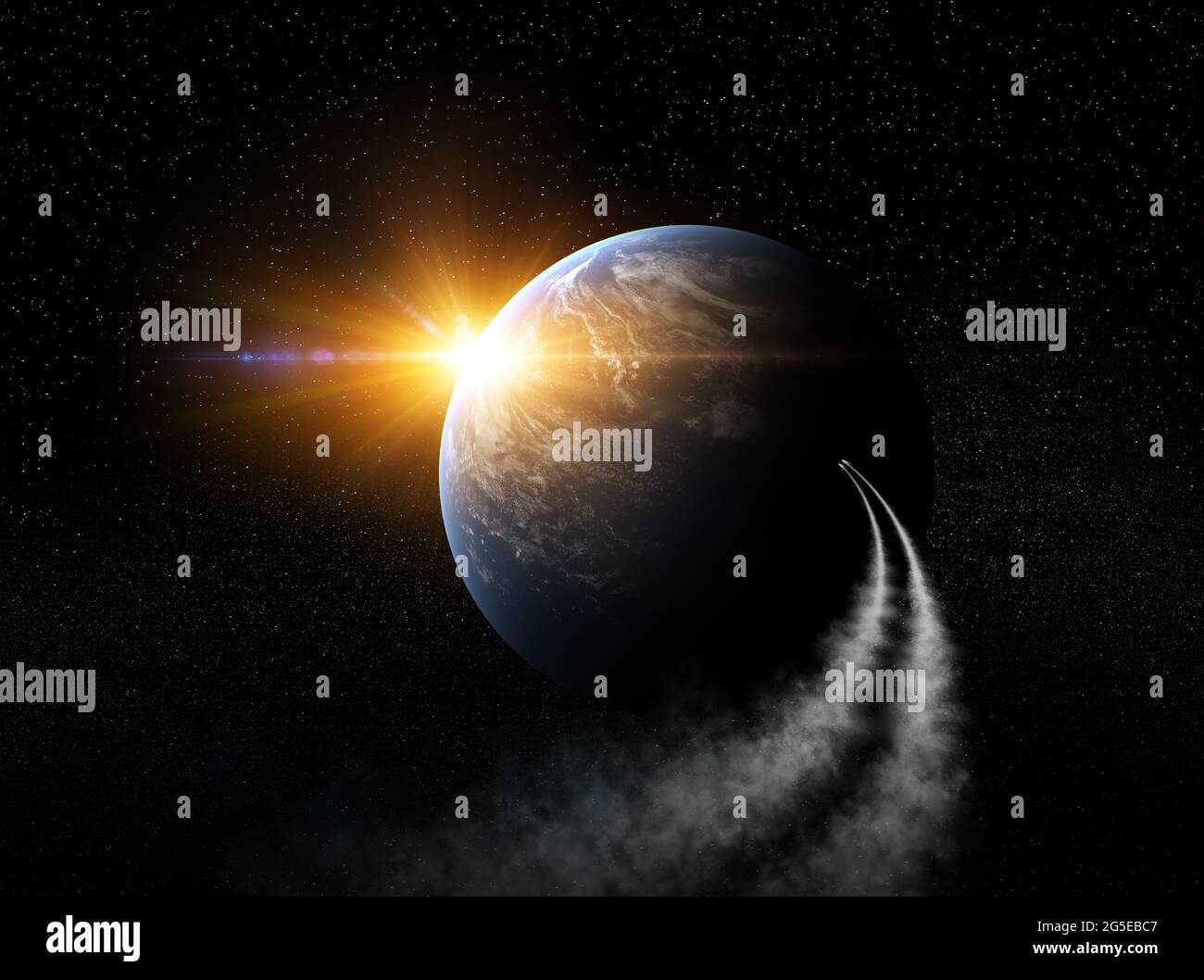 Spaceships traveling into deep space, exploring stars and Universe ...