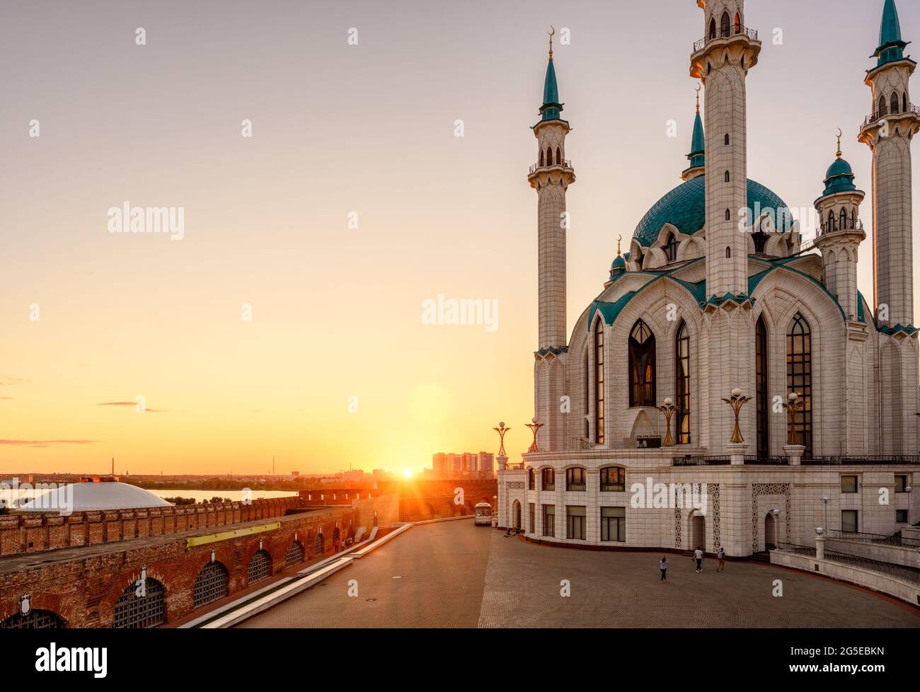 Kazan Kremlin at sunset, Tatarstan, Russia. Sunny view of Kul Sharif mosque, landmark of Kazan ...
