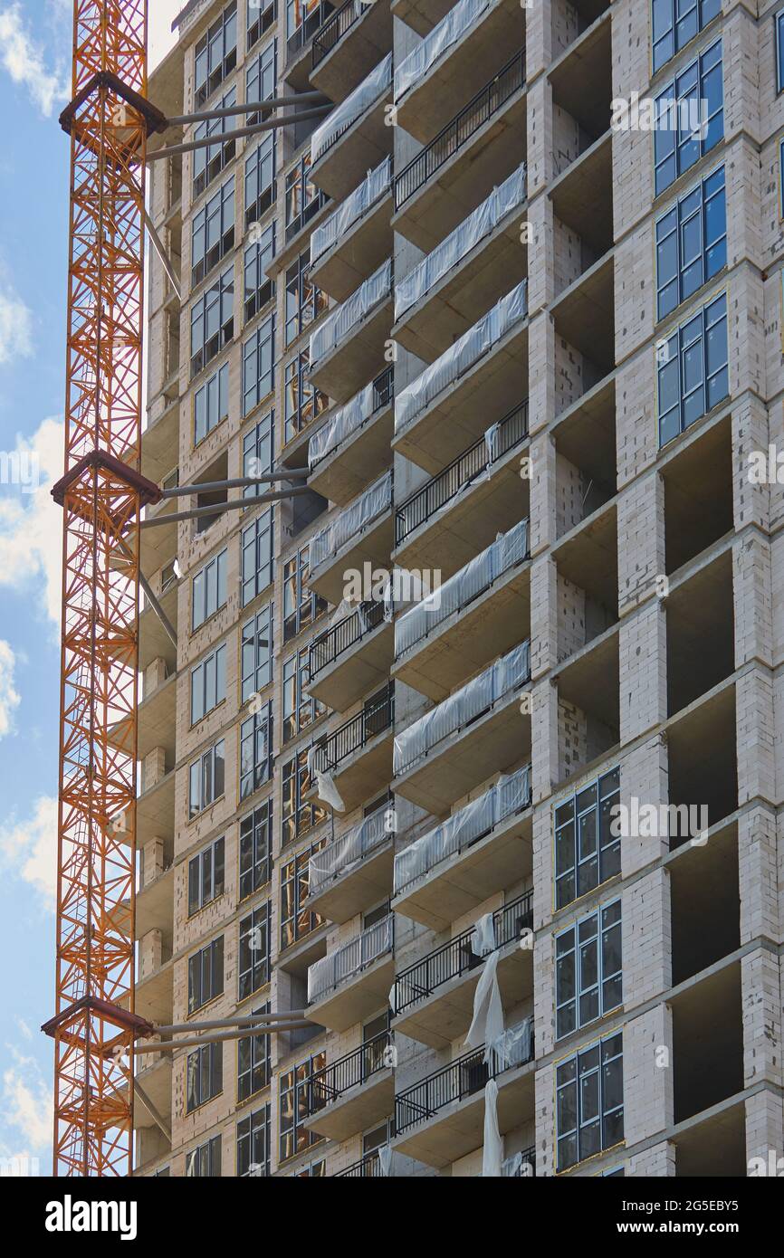 Construction site. High rise Building under construction. Construction ...