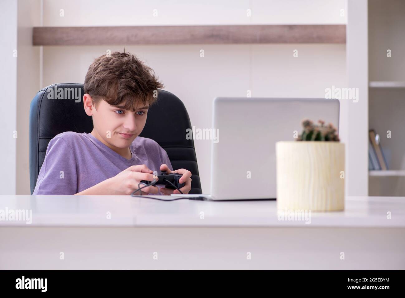 Boy playing computer games at home Stock Photo - Alamy