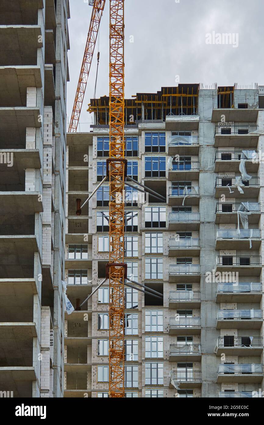 Construction site. High rise Building under construction. Construction ...