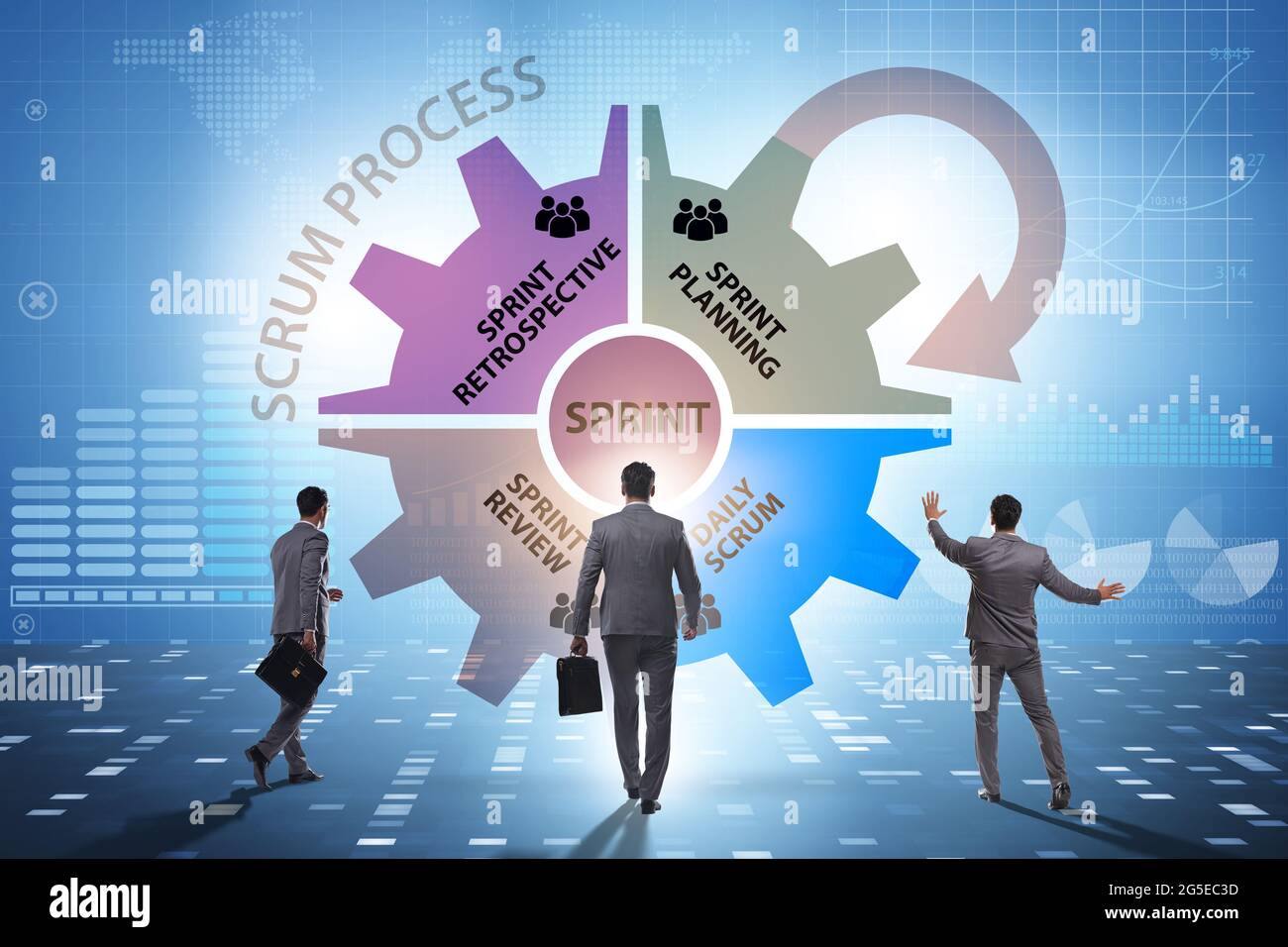 Scrum process illustration with the businessman Stock Photo - Alamy