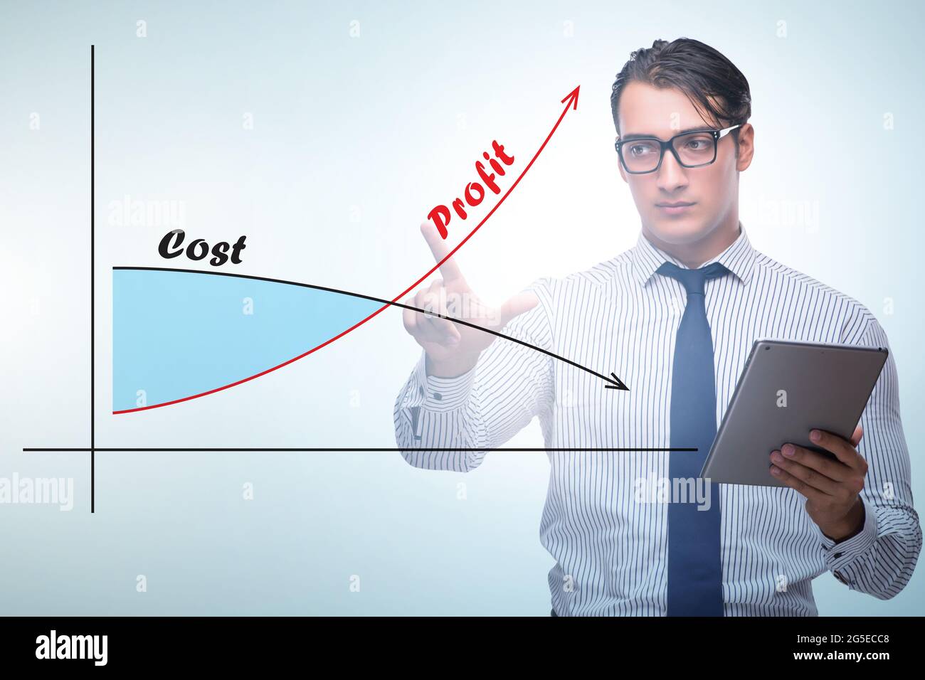 Concept of the proft and loss with businessman Stock Photo - Alamy