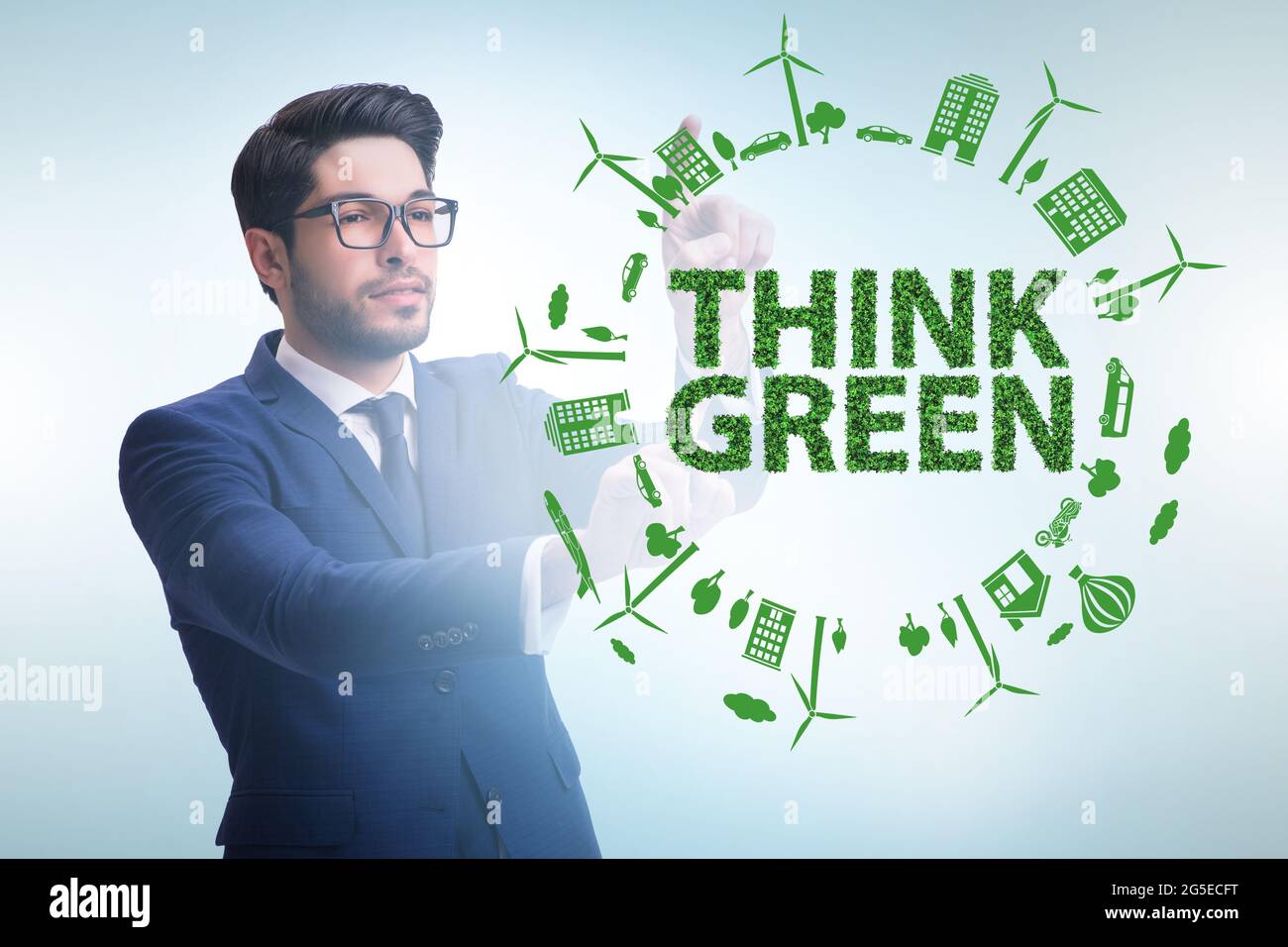Think green ecological concept with the businessman Stock Photo - Alamy