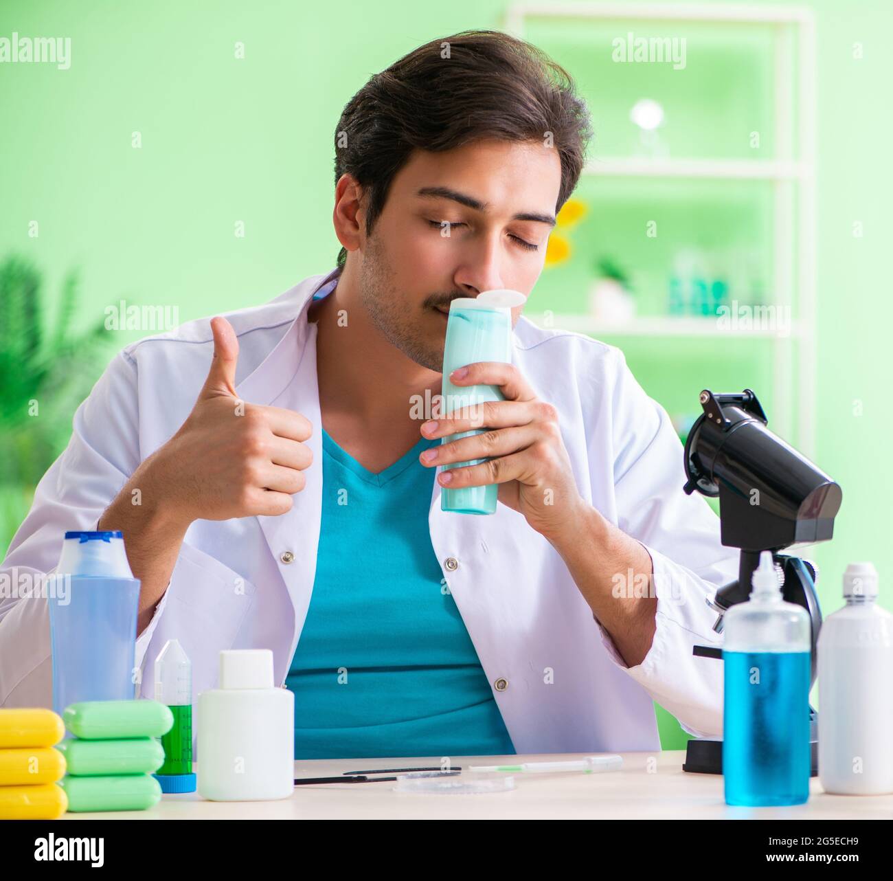 The chemist testing soap in the lab Stock Photo - Alamy