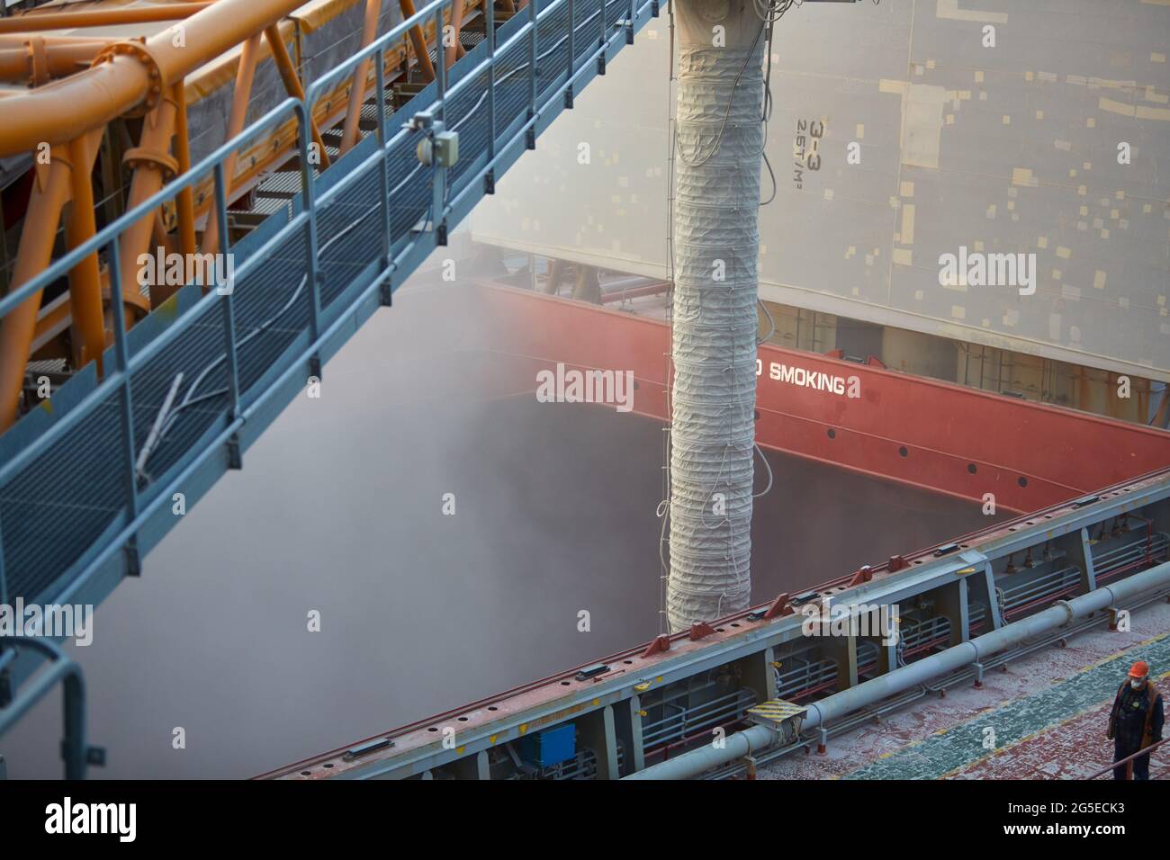 Port grain elevator. Industrial sea trading port bulk cargo zone grain ...