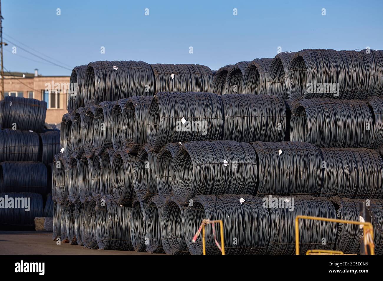 Sea transportation of cargo. Bays of steel wire at sea berth prepared ...