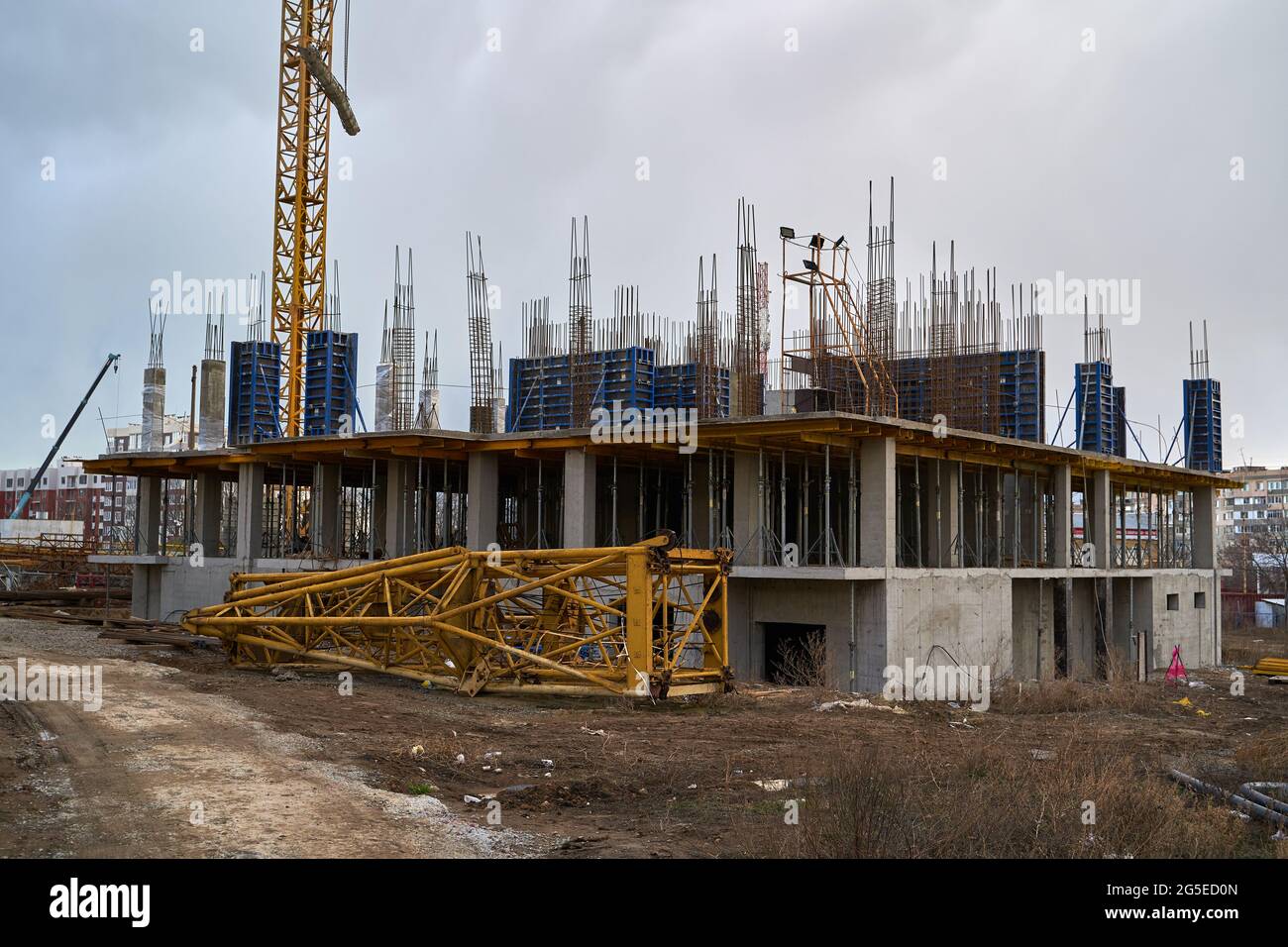 Construction site. High rise Building under construction. Construction ...