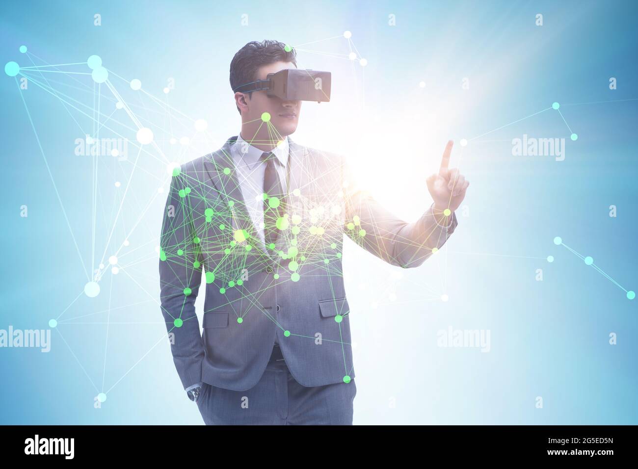 Man in neural network concept with the VR glasses Stock Photo - Alamy