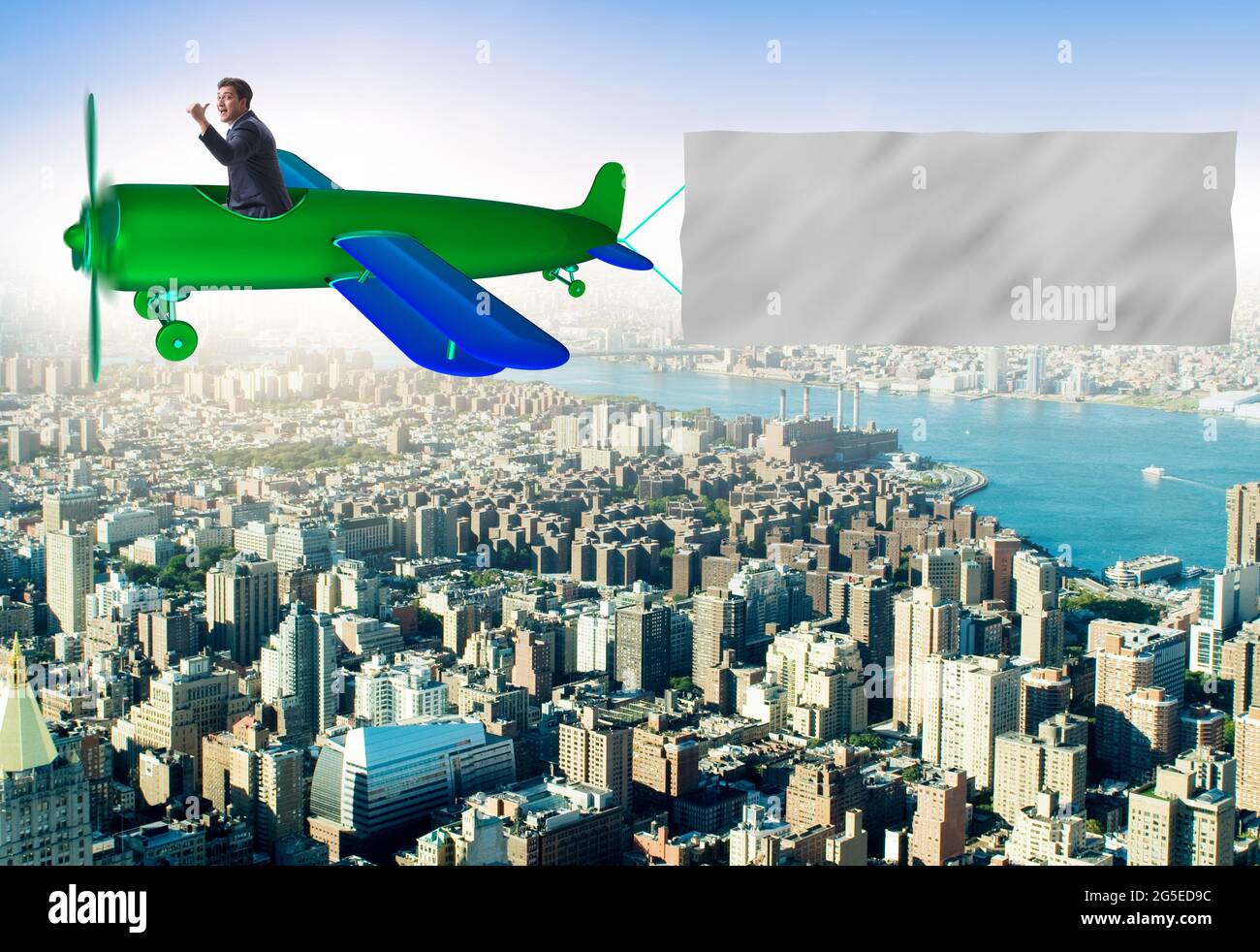 The old vintage airplane with banner ribbon Stock Photo - Alamy