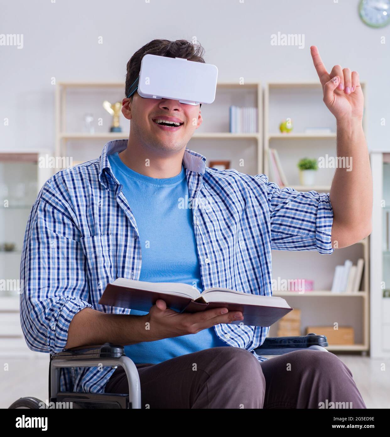 The disabled student studying with virtual reality glasses Stock Photo ...