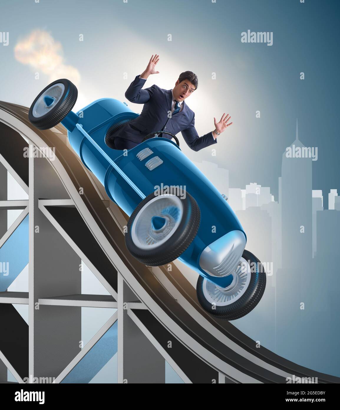 The businessman driving sports car on roller coaster Stock Photo - Alamy