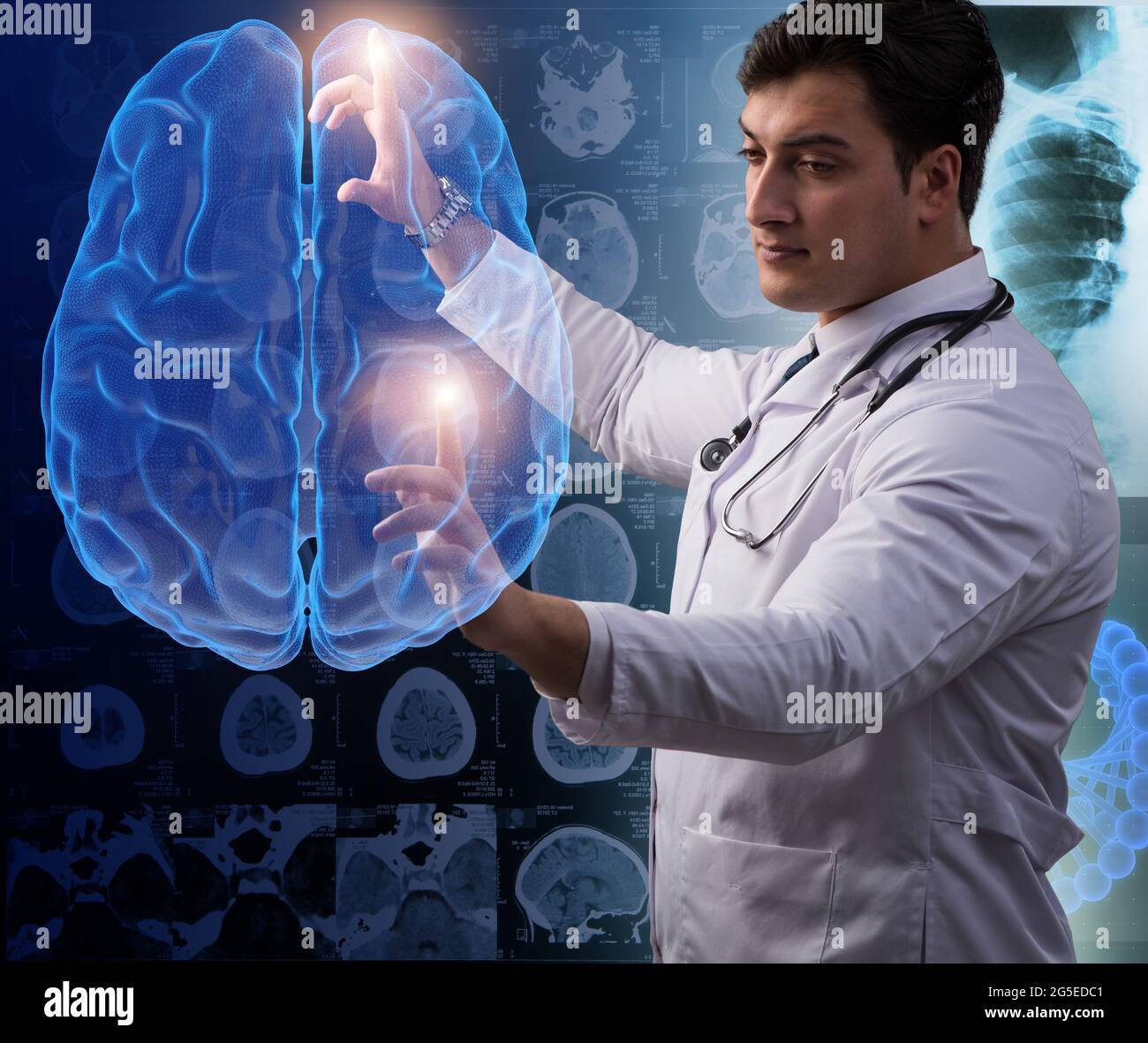 The male doctor with the brain in medical concept Stock Photo - Alamy