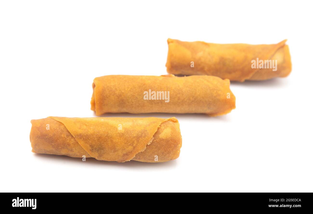 Fried Spring Rolls on a White Background Stock Photo - Alamy