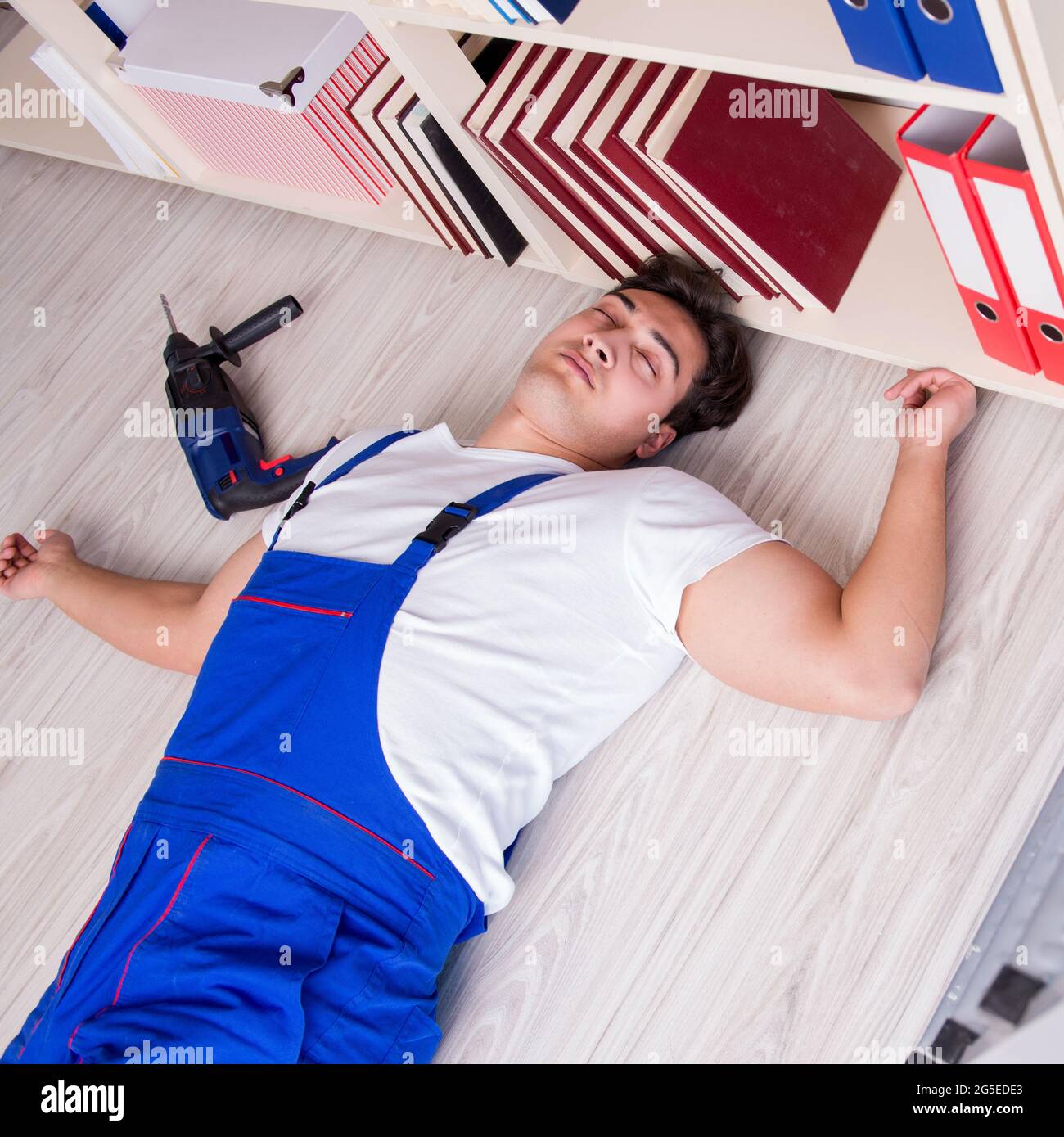 The unsafe behavior concept with falling worker Stock Photo - Alamy