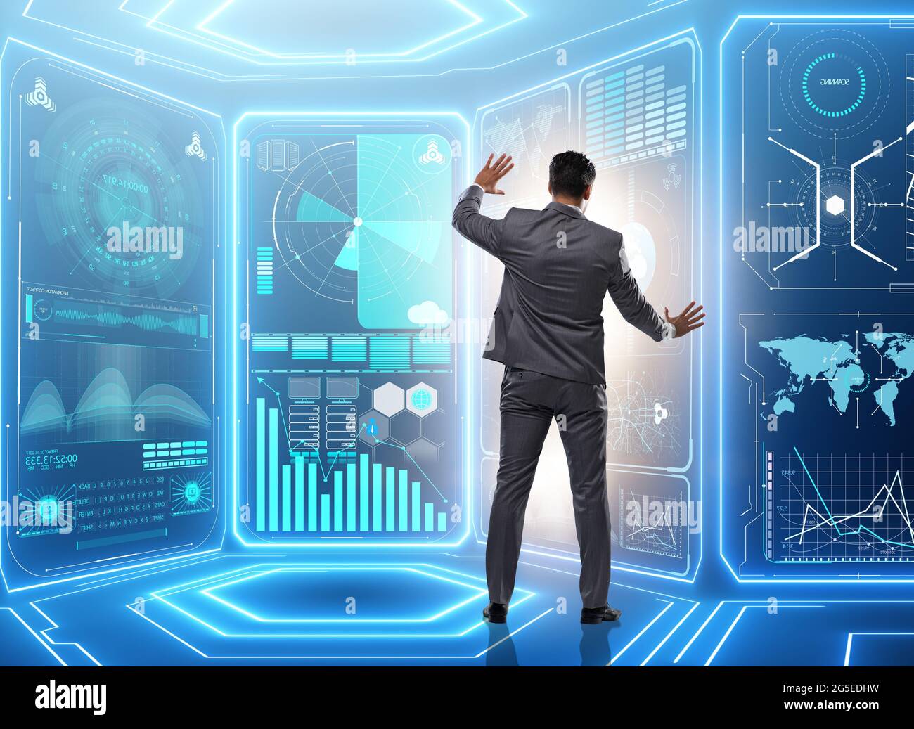 The man pressing virtual button in data mining concept Stock Photo - Alamy