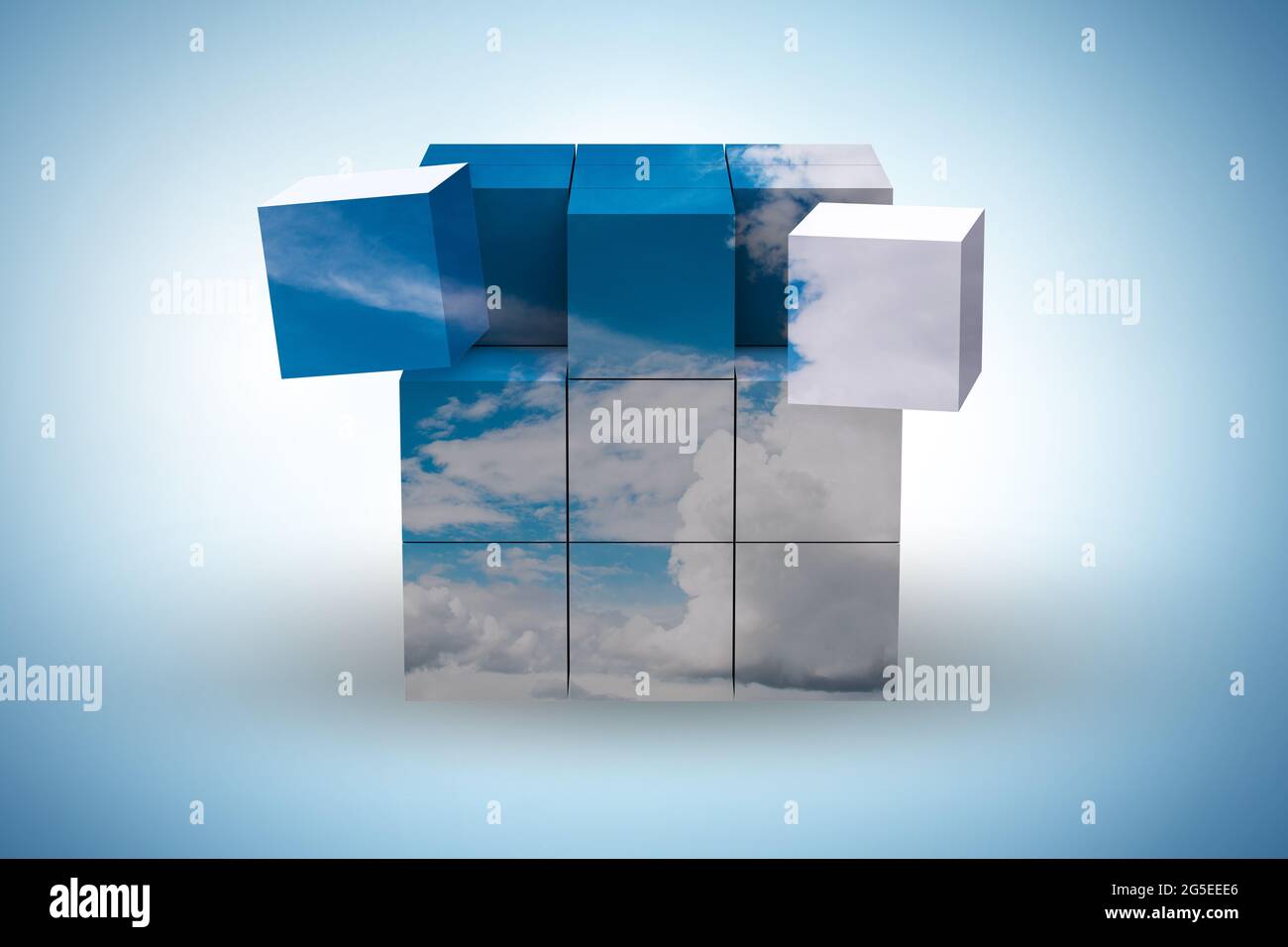 Cube made of the cloud shapes - 3d rendering Stock Photo - Alamy