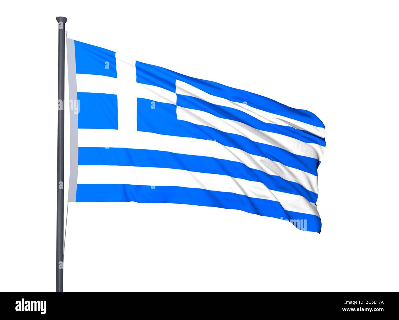 A digital illustration of a waving Greek flag on a pole Stock Photo - Alamy