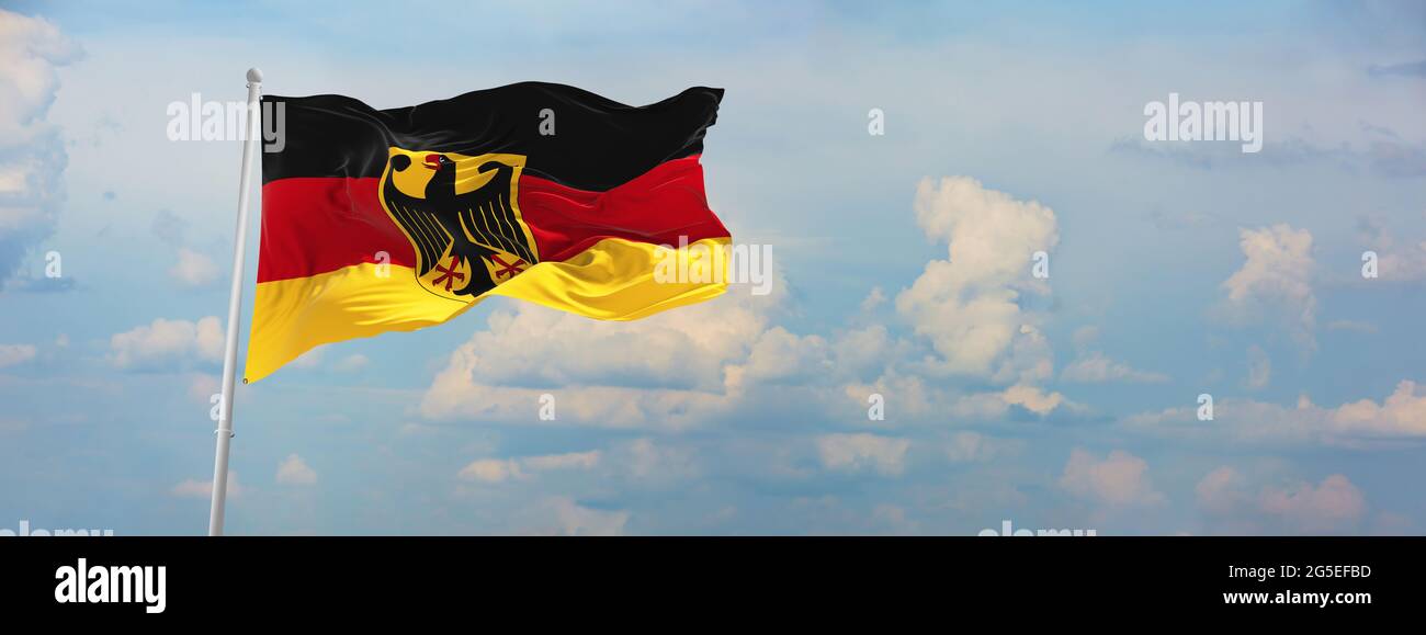 flag of Germany at cloudy sky background on sunset, panoramic view ...