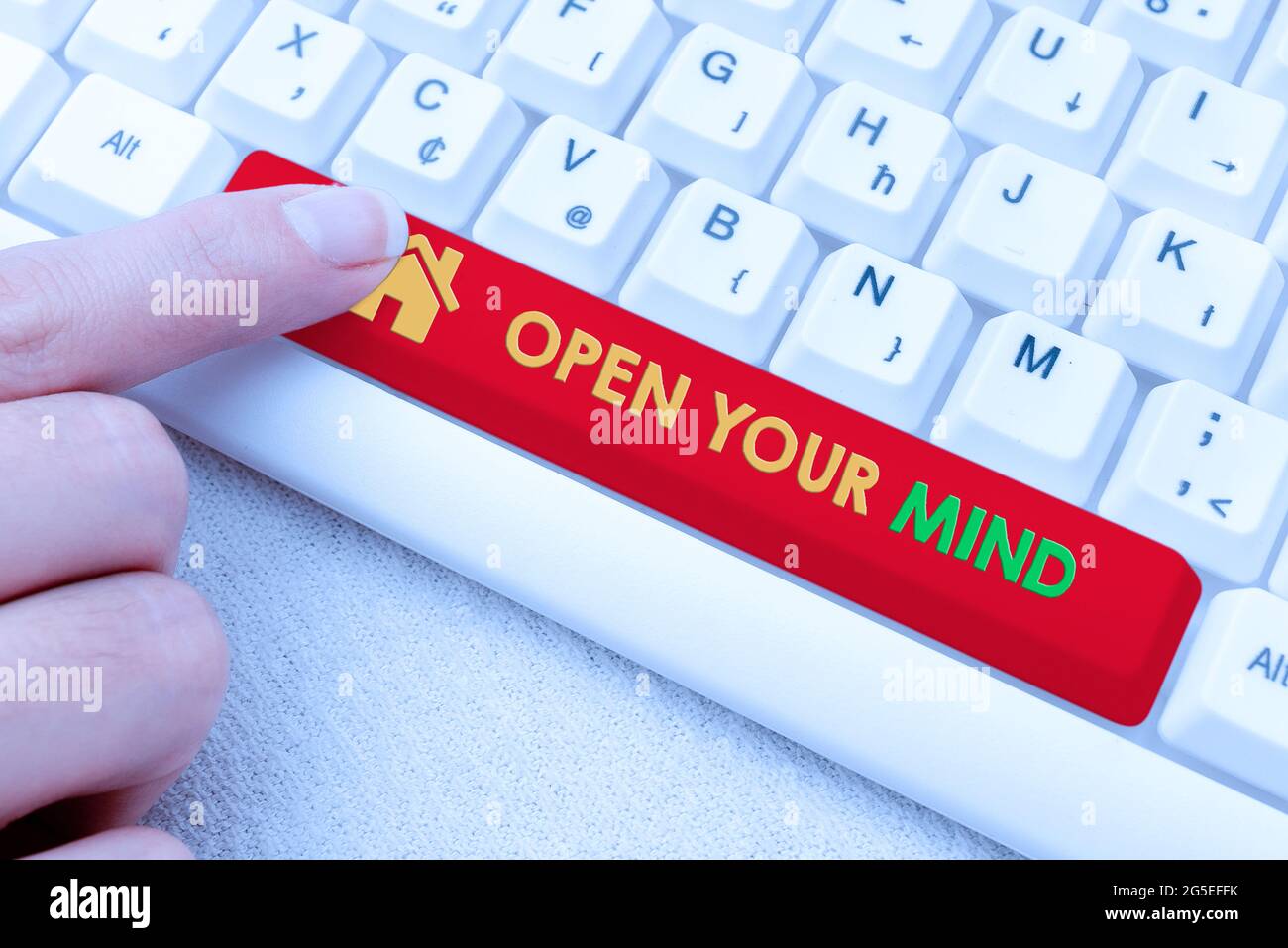 Hand writing sign Open Your Mind. Business concept to be able to ...