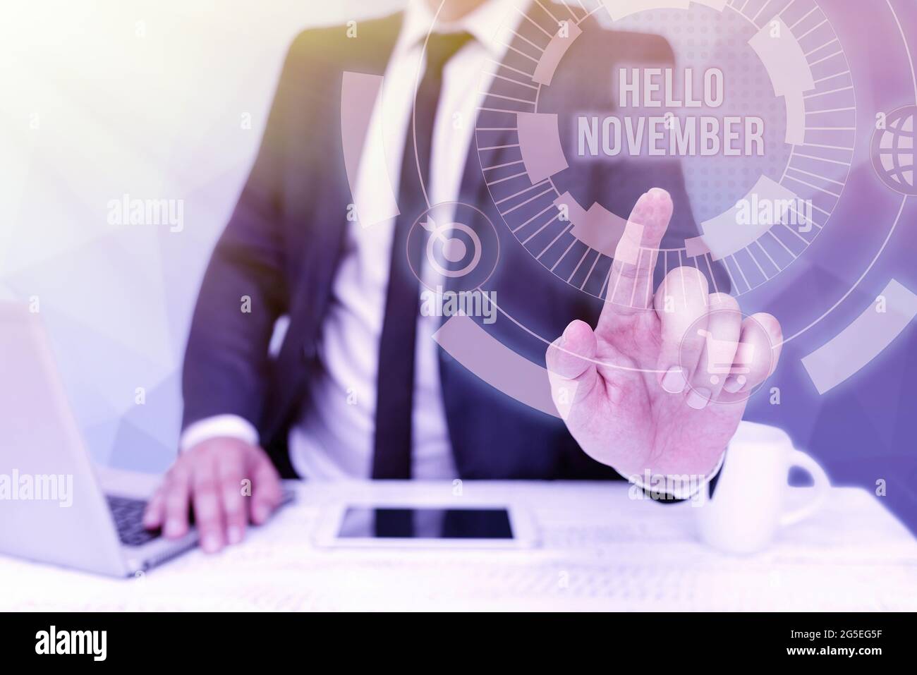 Hand writing sign Hello November. Business concept greeting used when ...